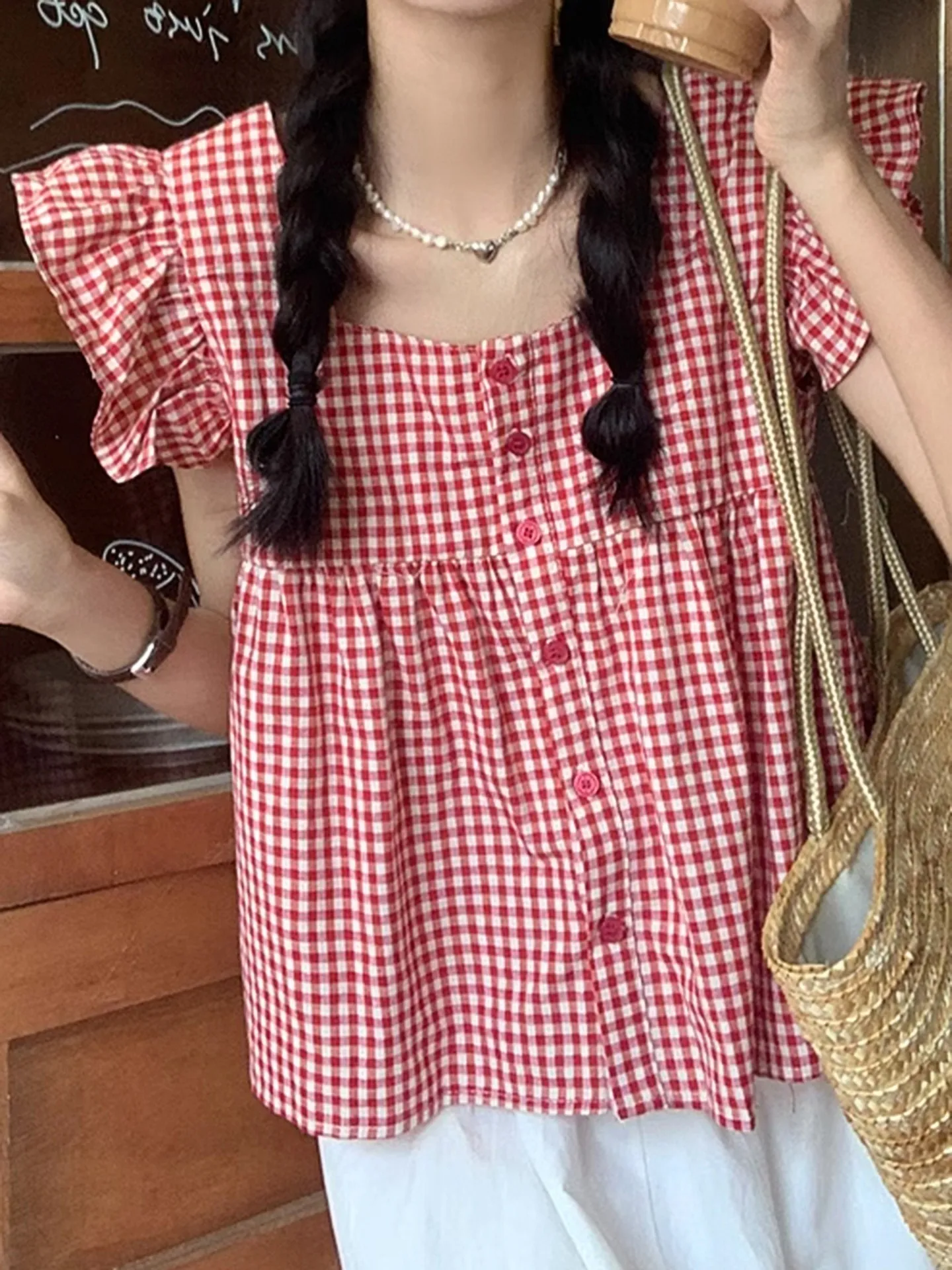 Plaid Ruffle Blouse | Savana | Bestsellers